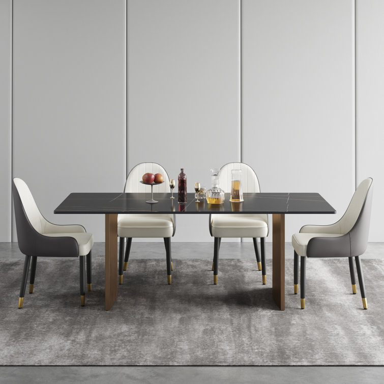 Orren Ellis Rectangular Sintered Stone Dining Table for Modern Kitchen Living Room, Home and ...